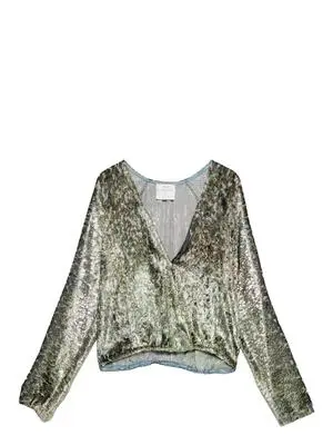 FORTE_FORTE Metallic-effect V-neck Blouse - Silver