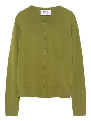 Alpha Studio Buttoned Round-neck Cardigan - Green