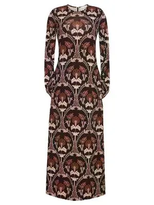 Cara Cara Floral-print Long-sleeve A-line Dress - Brown