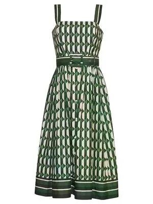 Cara Cara Candace Geometric-print Belted Dress - Green