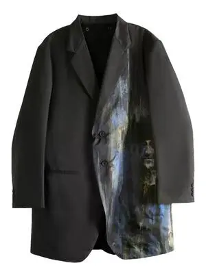Yohji Yamamoto Abstract-print Single-breasted Jacket - Black