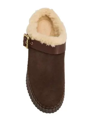Chloé Nama Suede Shearling-lined Platform Clogs - Sharp Brown