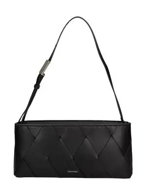 Calvin Klein Woven Leather Shoulder Bag - Black