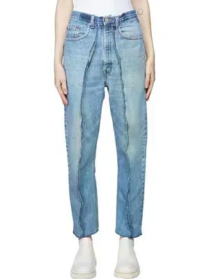 BONUM Exposed Seam Straight Leg Jeans - Blue