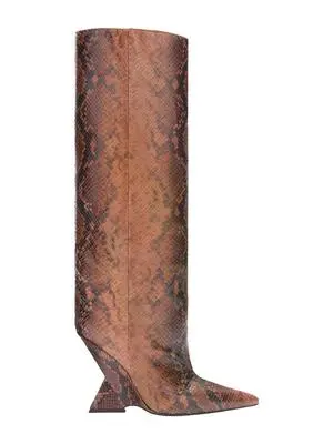 Attico 105mm Cheope Snakeskin Wedge Boots - Brown