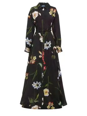 LEO LIN Floral-Print Belted Maxi Shirt Dress