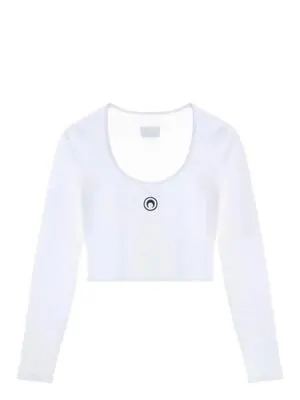 MARINE SERRE Logo-embroidered Round-neck Top - White