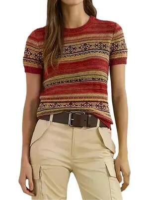 Ralph Lauren Geo-stripe Short-sleeve Sweater - Red
