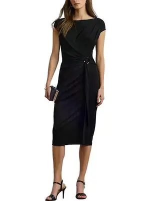 Ralph Lauren Jersey Cap-sleeve Midi Dress With Ring Detail - Black