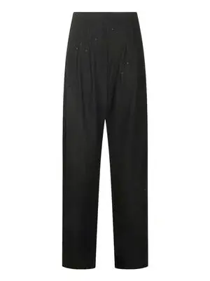 NISSA Pleated Pinstriped Trousers - Black