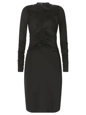 GENNY Long-sleeve Ruched Midi Dress - Black