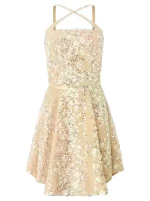 GENNY Sequin-embellished Cross-halter Mini Dress - Neutrals