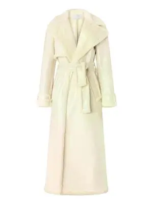 GENNY Belted Faux Fur Trimmed Coat - White