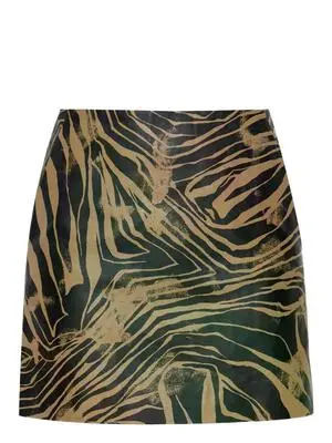 Munthe Zebra-print Leather A-line Skirt - Brown