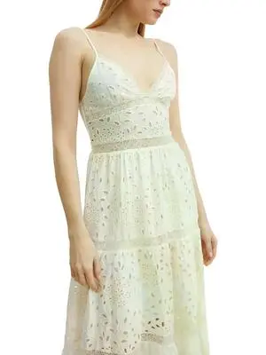 ERMANNO FIRENZE Eyelet-lace Tiered Midi Dress - White