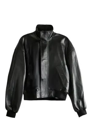 BALENCIAGA High-Neck Leather Bomber Jacket