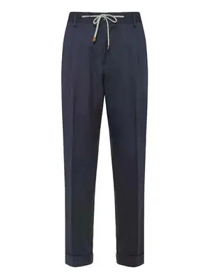 BARBA NAPOLI Pleated Drawstring Trousers - Blue