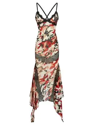 Attico Camouflage Print Lace-insert Dress - Neutrals