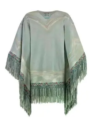 Etro Beaded Fringe Poncho - Green