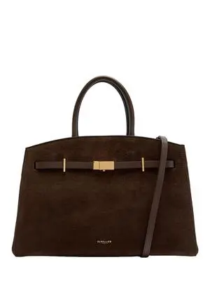 DEMELLIER The Hudson Midi Suede Top Handle Bag Dark Brown