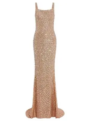 Jenny Packham Lotus Sequin-embellished Open-back Maxi Dress - Tawny