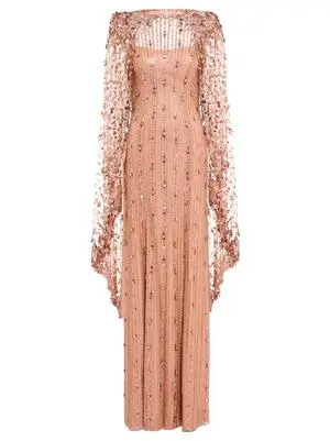 Jenny Packham Jenny Packham Blaize Embellished Cape Maxi Gown Sable