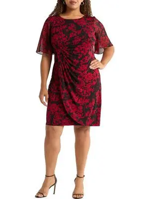 CONNECTED APPAREL Flutter Sleeve Cocktail Dress - Red