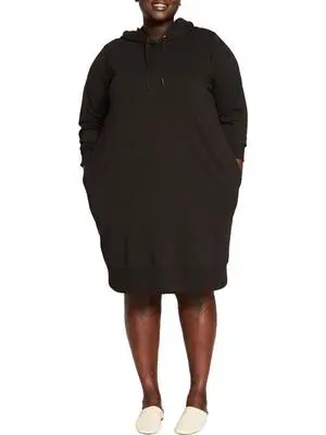 Universal Standard Long Sleeve Hooded Sweatshirt Dress - Black