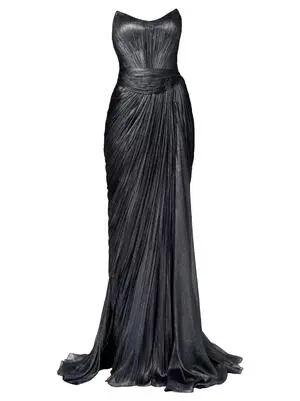 IRIS SERBAN Pleated Bodice Draped Skirt Dress - Black