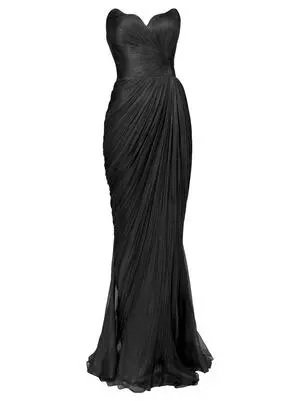 IRIS SERBAN Pleated Bodice Draped Dress - Black