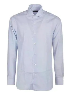 BARBA NAPOLI Micro-pattern Cotton Shirt - Blue