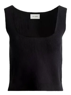 St. John Ribbed Cotton Tank - Black