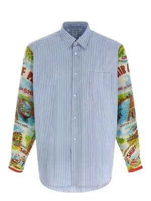 Comme Des Garçons Striped Patterned-sleeve Shirt - Blue