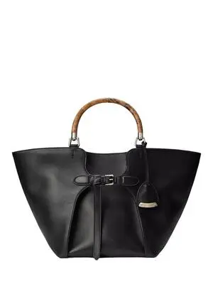 Ralph Lauren Leather Tote Bag With Bamboo Handles - Black