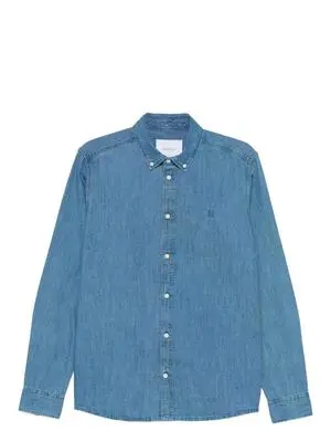 LES DEUX Embroidered Denim Shirt - Blue