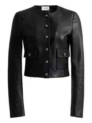 St. John Button Detailed Leather Jacket - Black