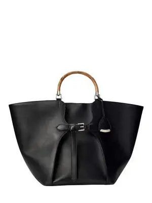 Ralph Lauren Leather Tote Bag With Bamboo Handles - Black