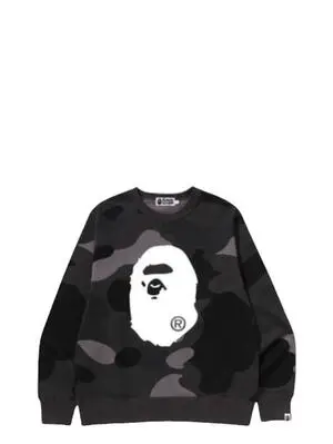A BATHING APE Mega Camo Big Ape Head Crewneck Sweatshirt - Grey