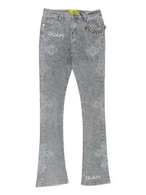 GUAPI Distressed Cross Denim Jeans - Smoke Grey