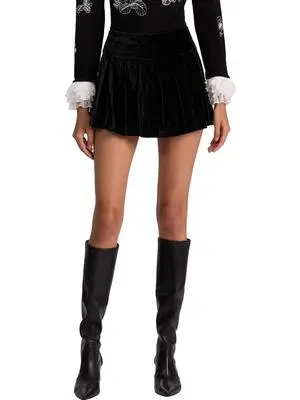 Alice + Olivia Emilie Velvet Mini Skort - Black