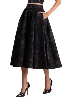 Alice + Olivia Nilda Floral Jacquard Midi Skirt - Black