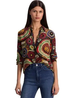Alice + Olivia Willa Printed Silk Blouse - Denim