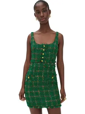 L'Agence Valli Tweed Mini Dress - Green Windowpane Tweed