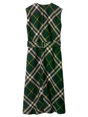 Burberry Checked Wool Midi Dress - Green