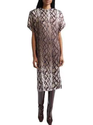 Stella McCartney Snakeskin Print Satin Midi Dress - Natural