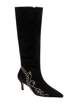 Cinq À Sept Casey Embroidered Tall Boots - Black/brown Sugar