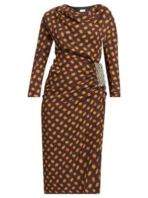 Dries Van Noten Didi Embellished Draped Midi Dress - Burgundy
