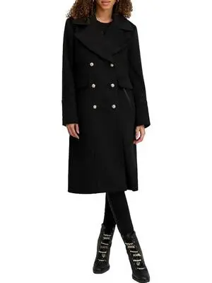 Karl Lagerfeld Paris Double Breasted Wool Blend Coat Black