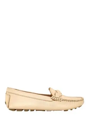 JOAN OLOFF SHOES Piper Leather Driving Loafer - Metallic Gold