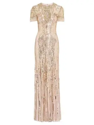 Jenny Packham Nova Sequin-embellished Maxi Dress - Marble